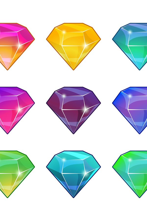 Brilliant diamonds in different colors. Vector cartoon set f