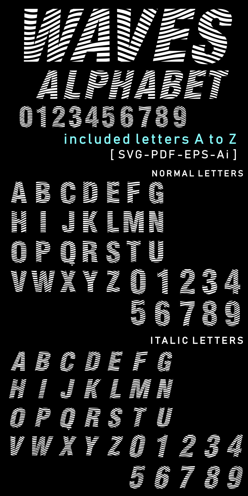 Waves Alphabet Monogram Letters A to Z Svg, Sports Font