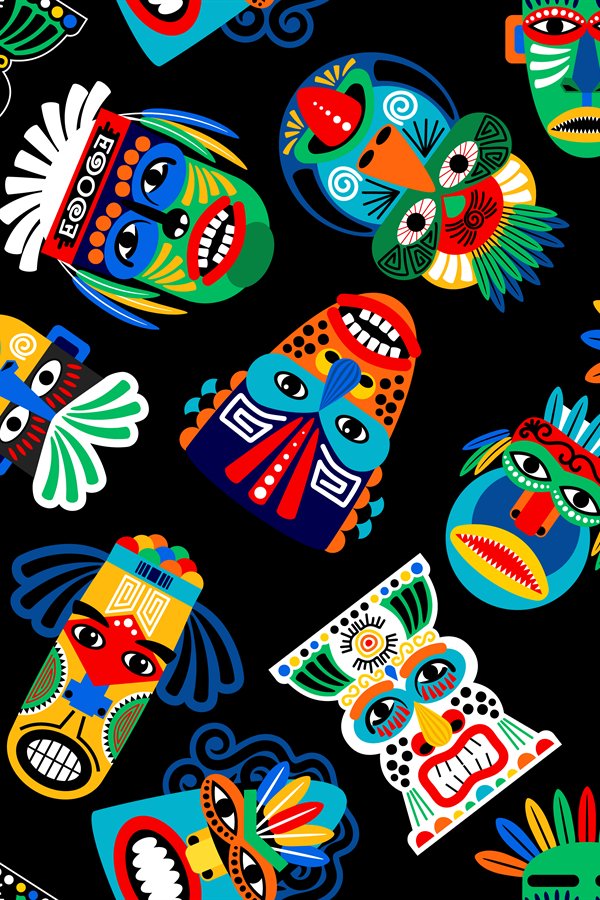 Peru warrior mask seamless pattern
