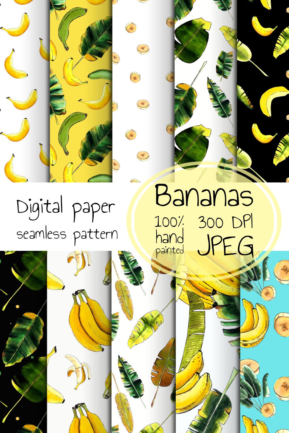 Banana digital paper. Seamless pattern