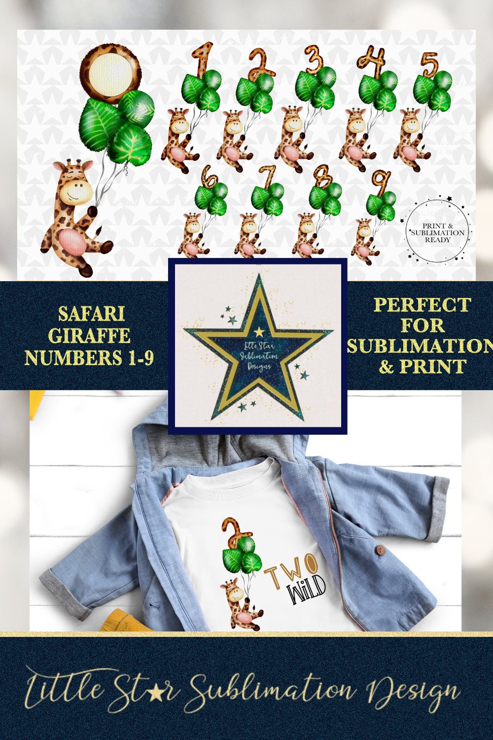 Safari Giraffe Numbers Set for Sublimation & Print