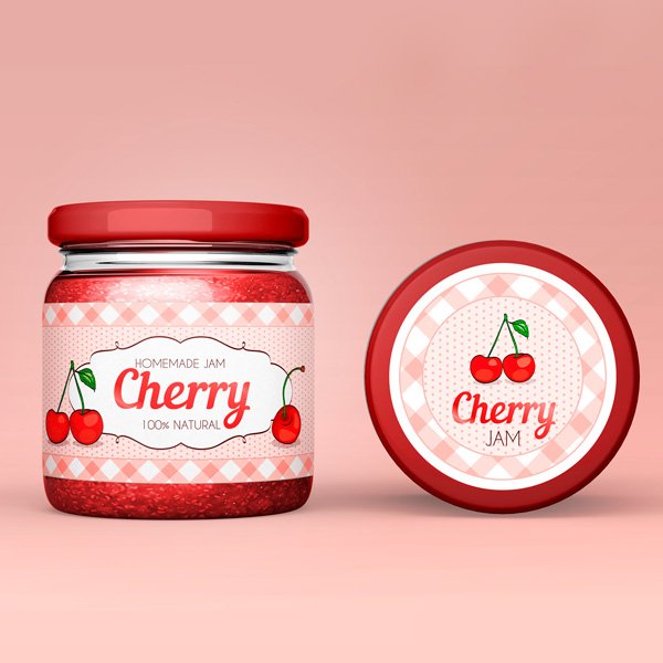 Vintage Cherry Jam label and sticker design in CMYK.