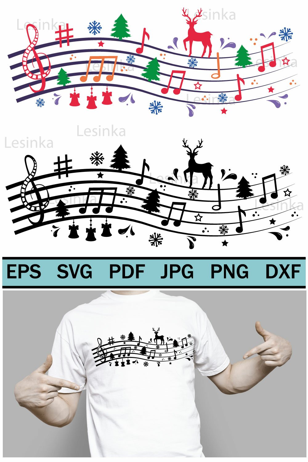 Christmas musical notes in svg format, cutting (2853259)