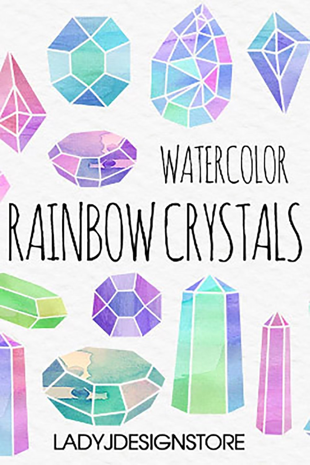 Watercolor Rainbow Crystal ClipArt Digital Watercolor