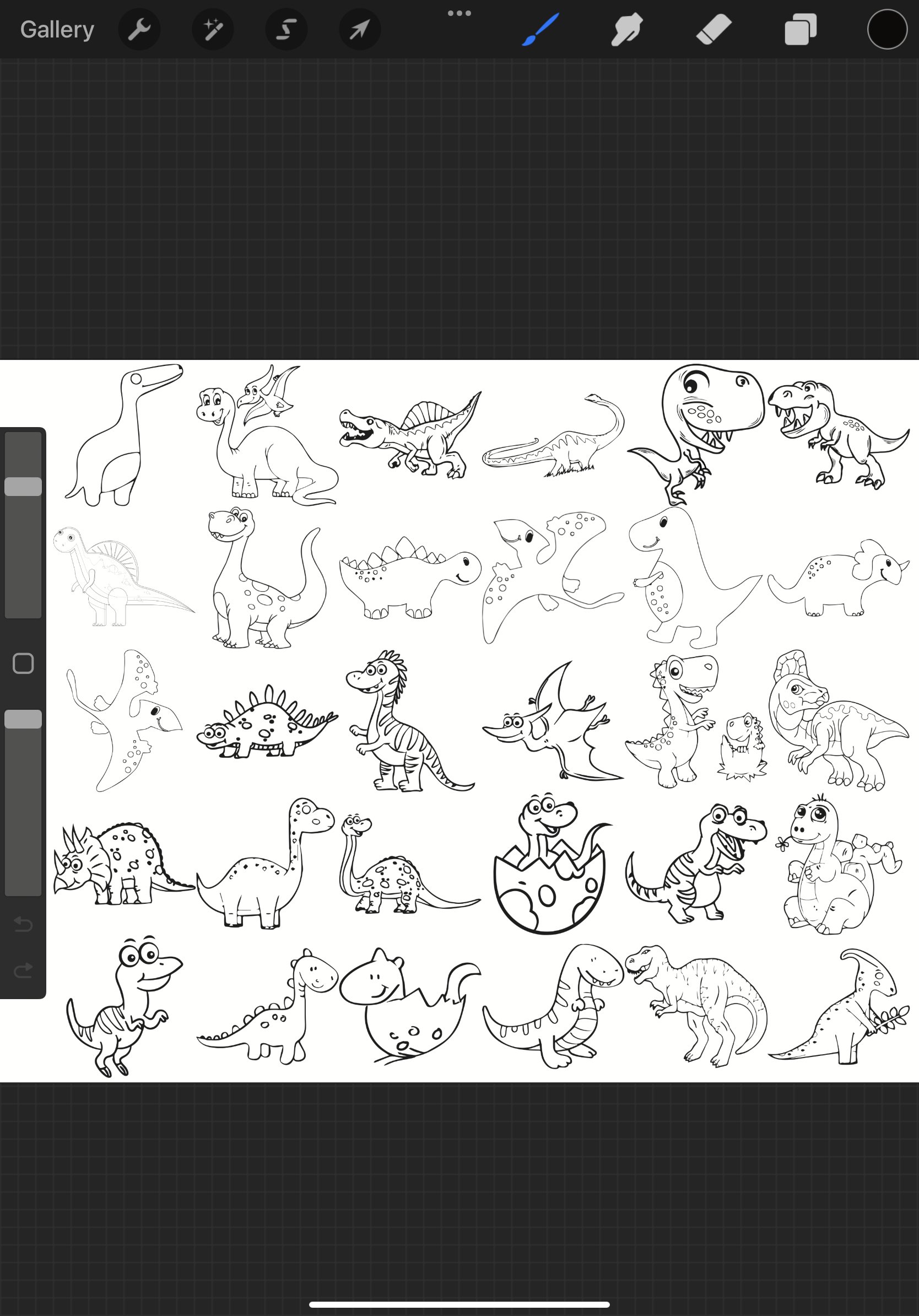Cartoon Dinosaurs Outlines Set 2 Procreate Brush Stamps, 30
