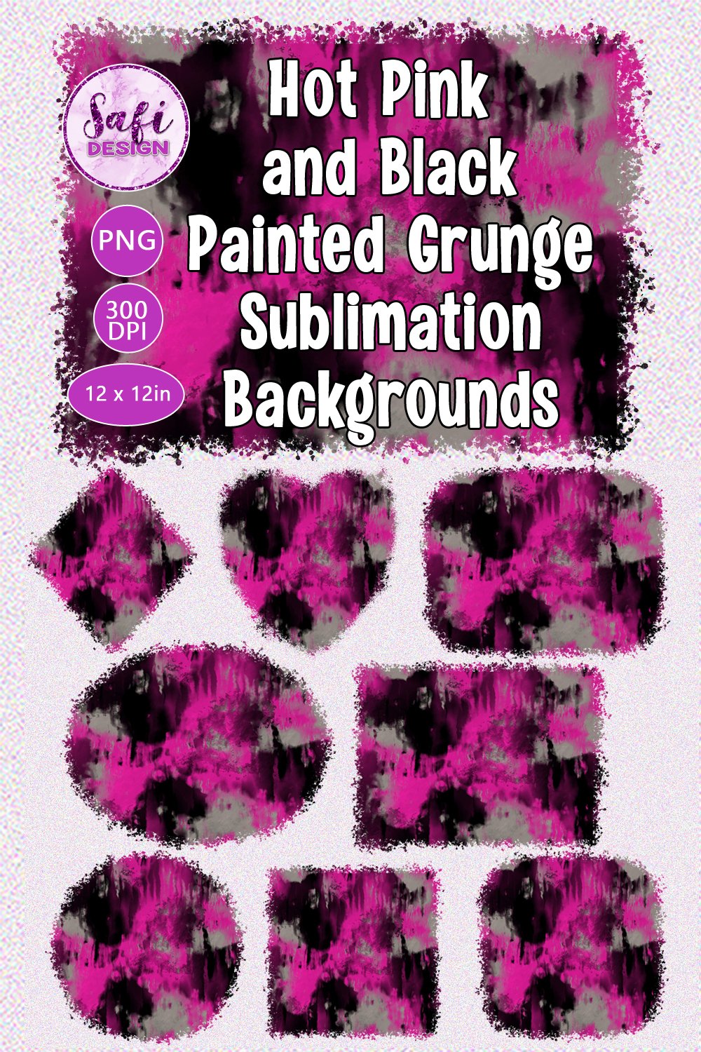 Hot Pink and Black Painted Grunge Sublimation Backgrounds