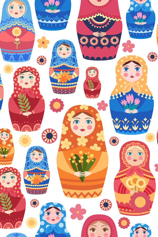 Russian doll pattern. Textile design with authentic russian