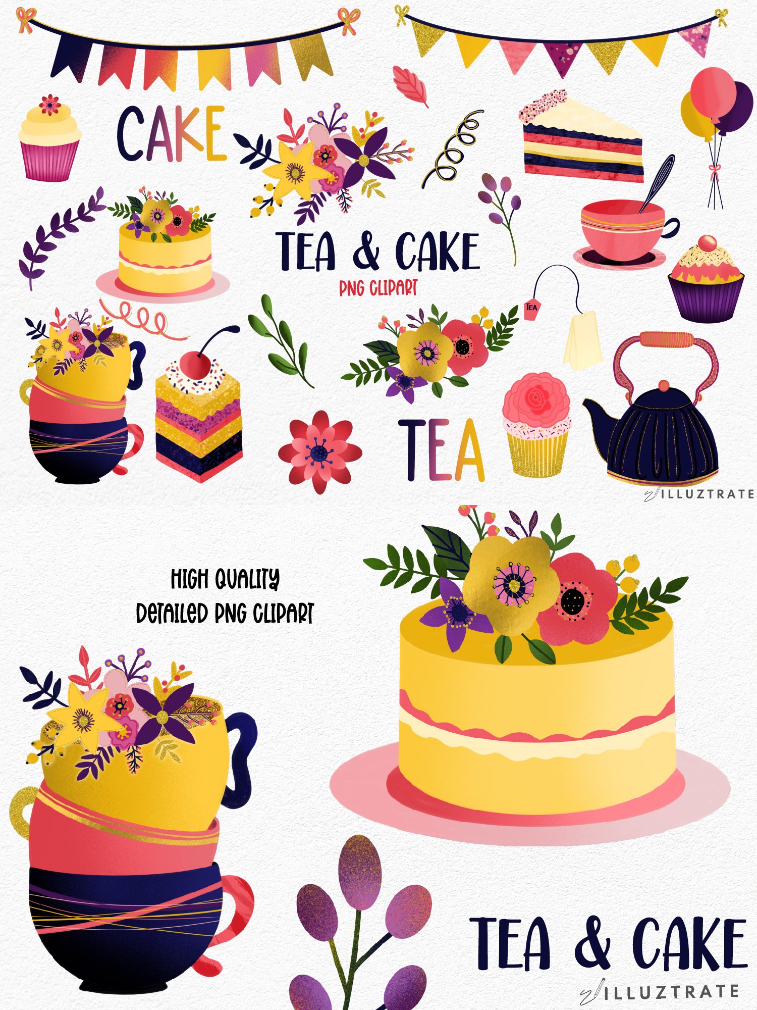 Tea and Cake Clipart Set | Tea Party PNG Clipart