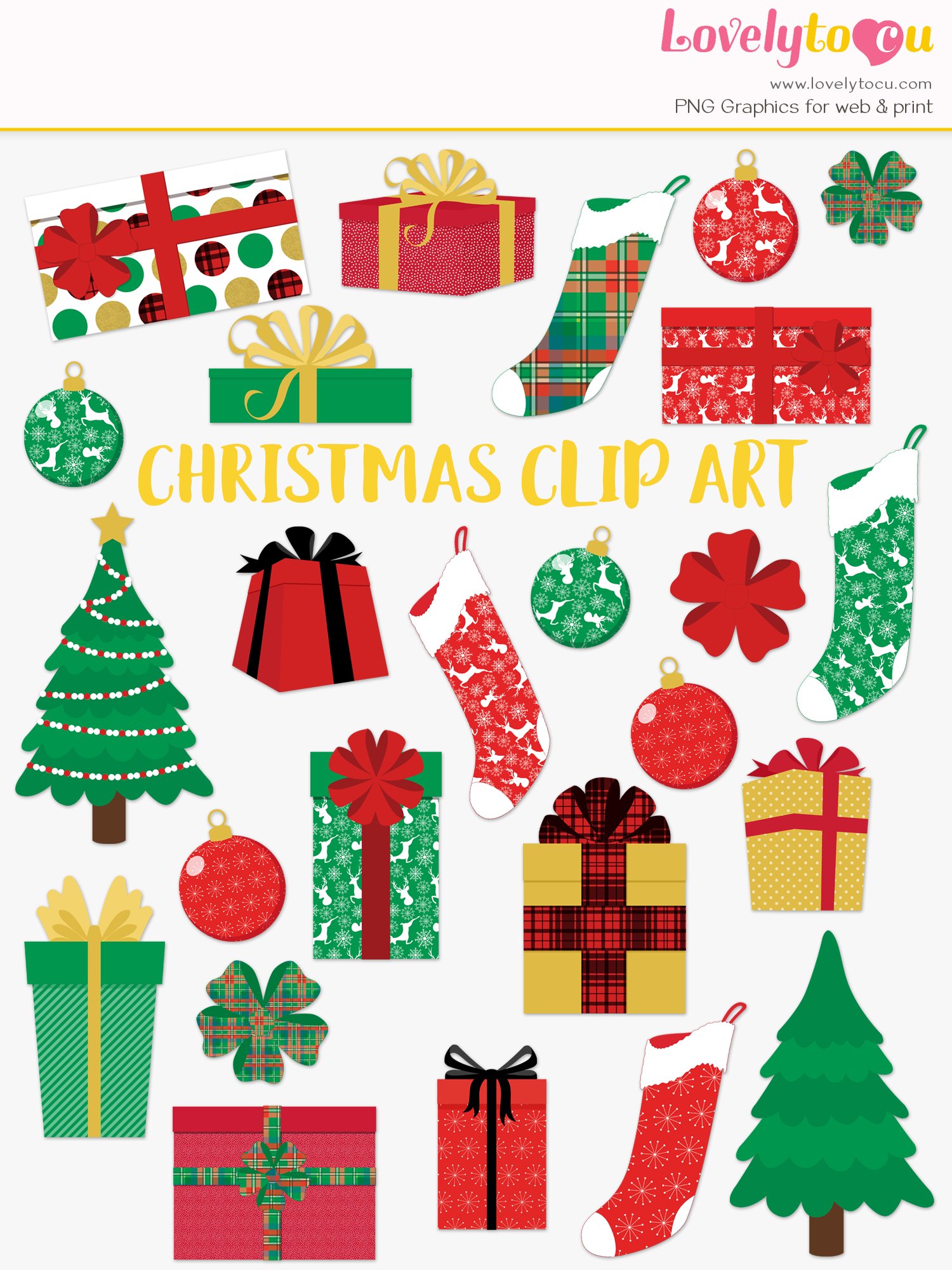 Christmas presents clipart set, festive holiday (1047041)