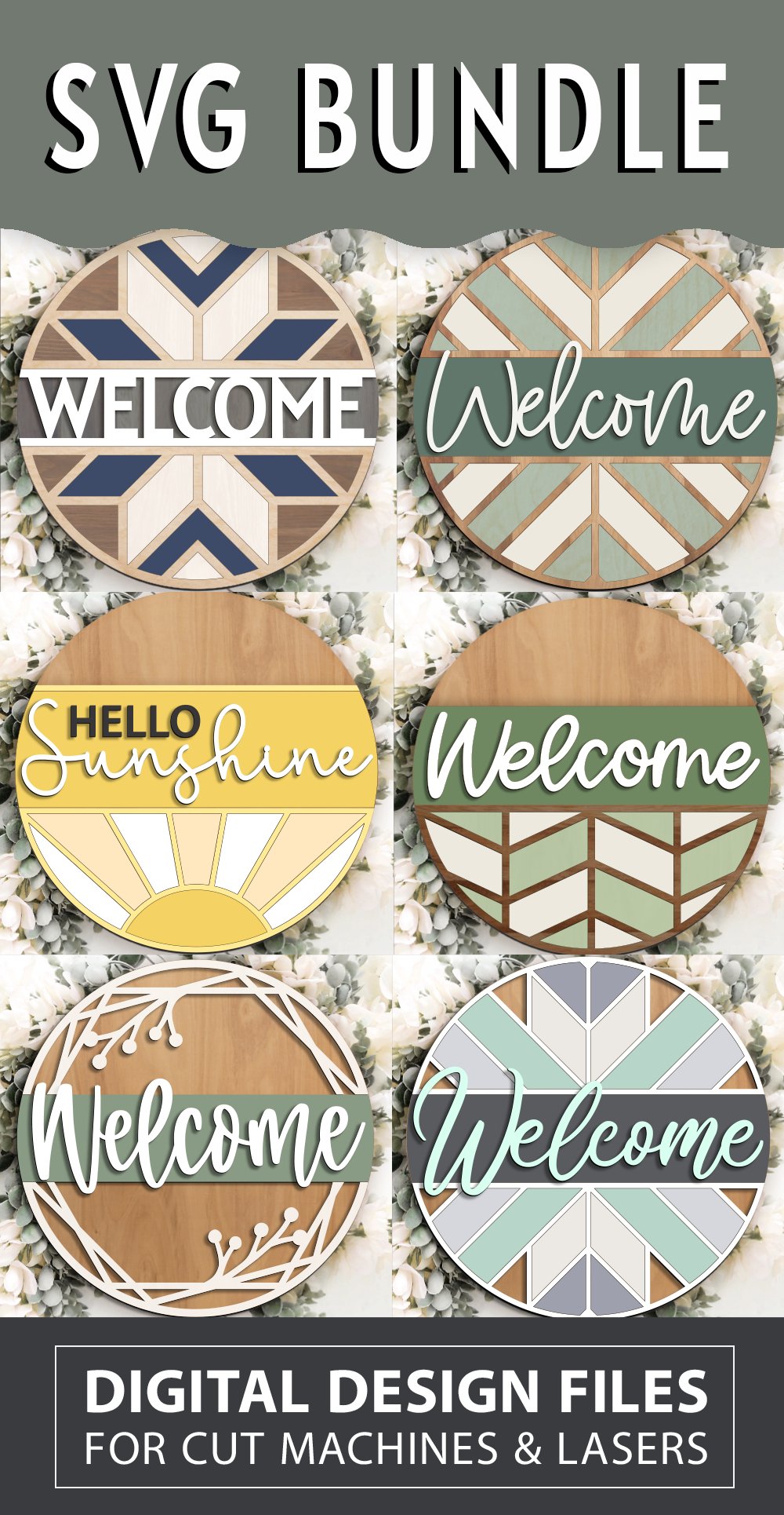 Geometric Welcome Round Sign Bundle - SVG Laser Cut Files