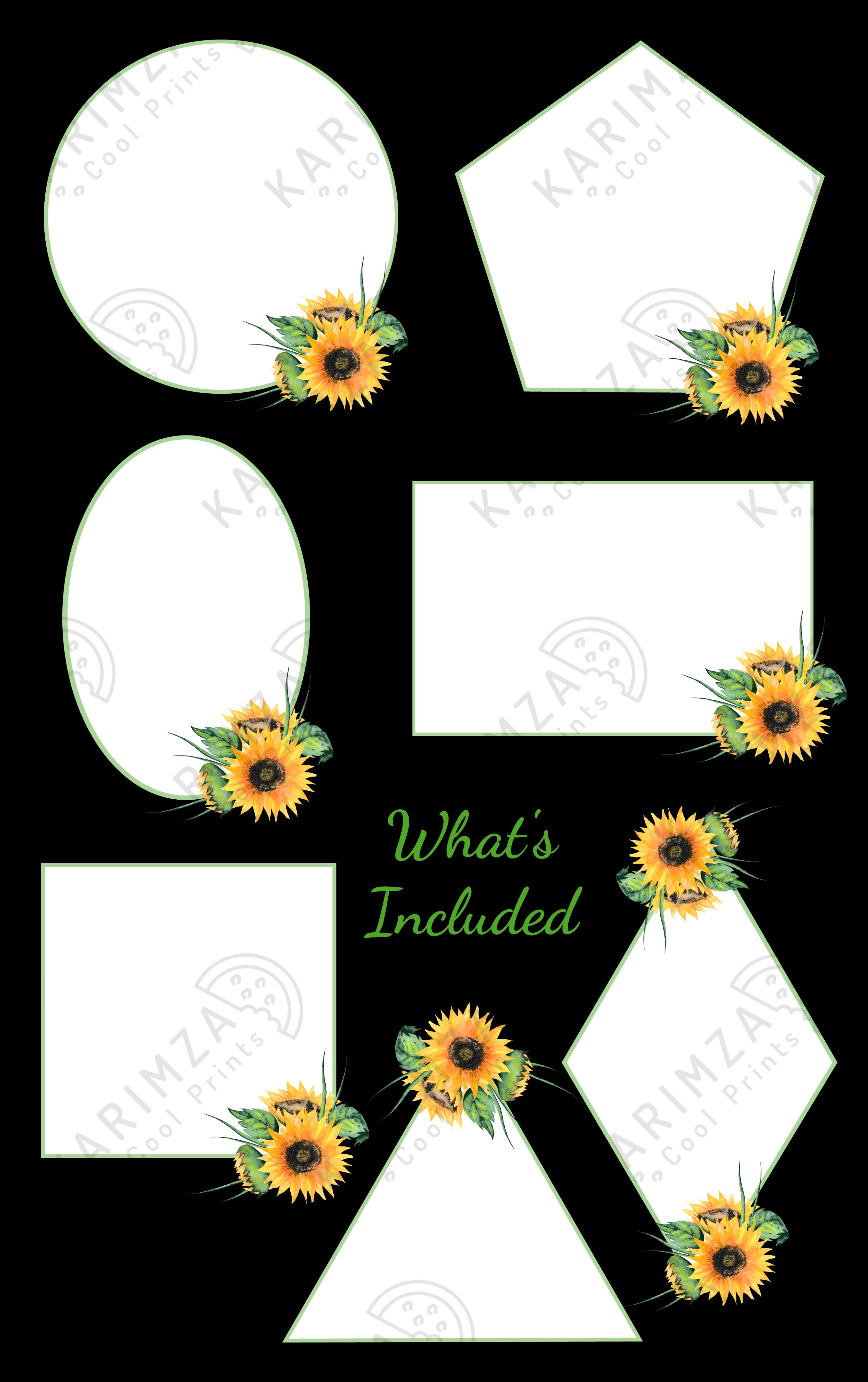 SUNFLOWER FRAME CLIPART, 7 Png Floral Frames