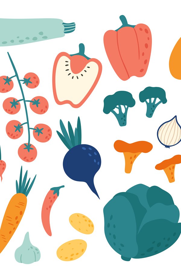 Hand drawn vegetables. Veggies nutrition doodle, organic veg
