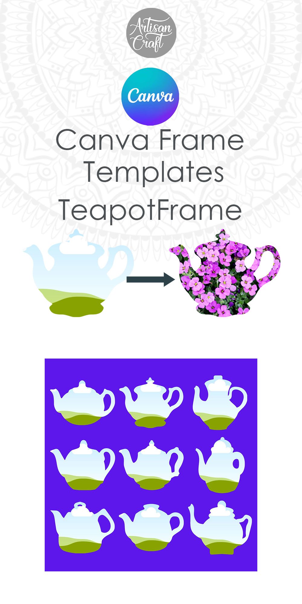 Teapot Canva Frames | Canva Template | teapot PNG