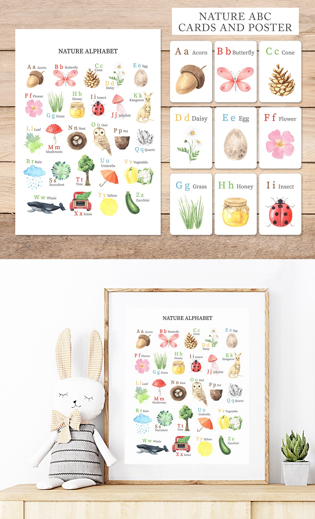 Educational Nature ABC Flash Cards, Poster Printable PDF