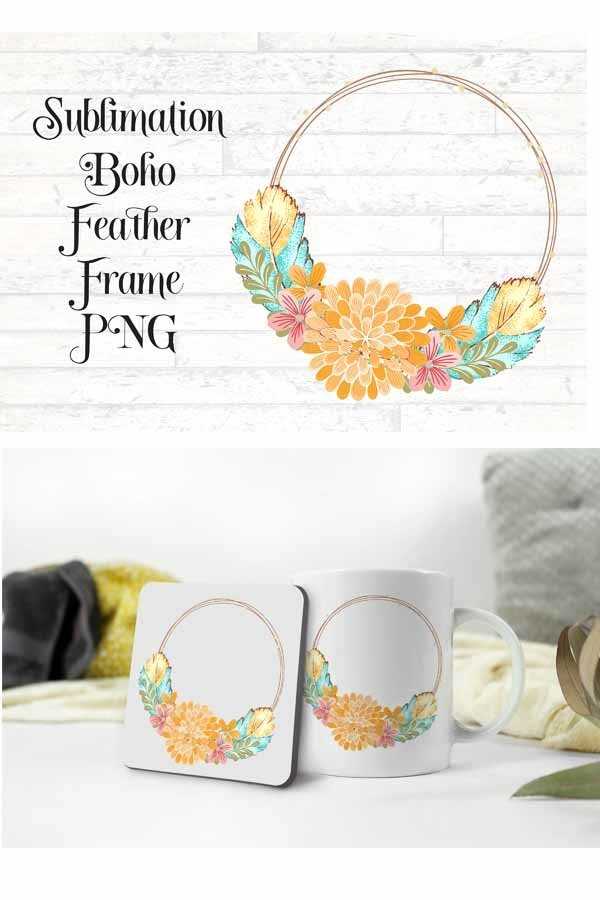 Sublimation Boho Feather Frame Design PNG