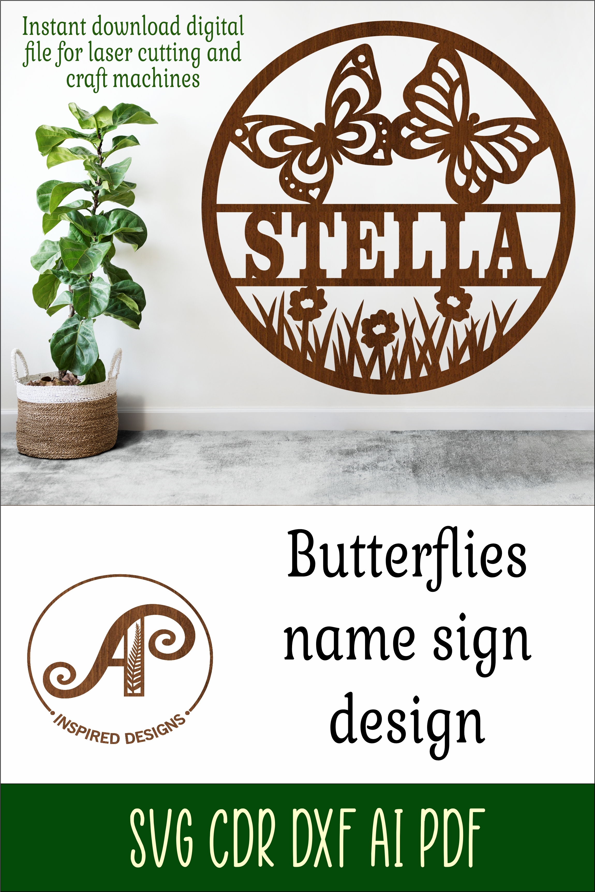 Butterflies name sign svg laser cut template