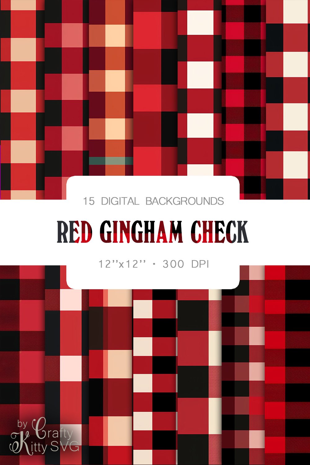 Red & Black Gingham Check Patterns, Digital Background Paper