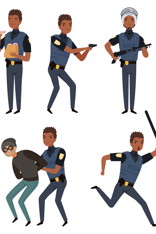 Police characters. Patrol policeman security authority masco