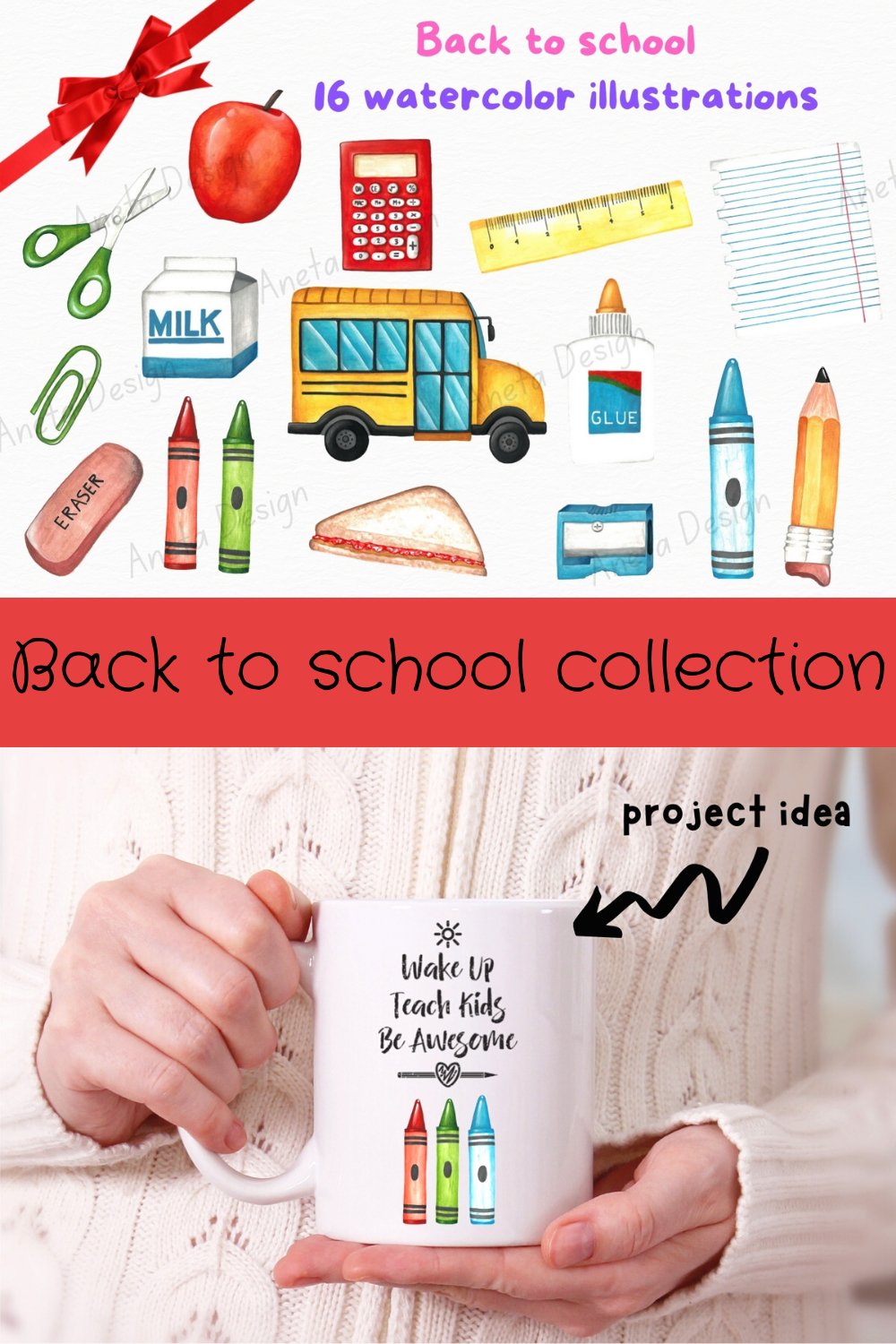 School bus clipart, Crayons clipart, Back to school