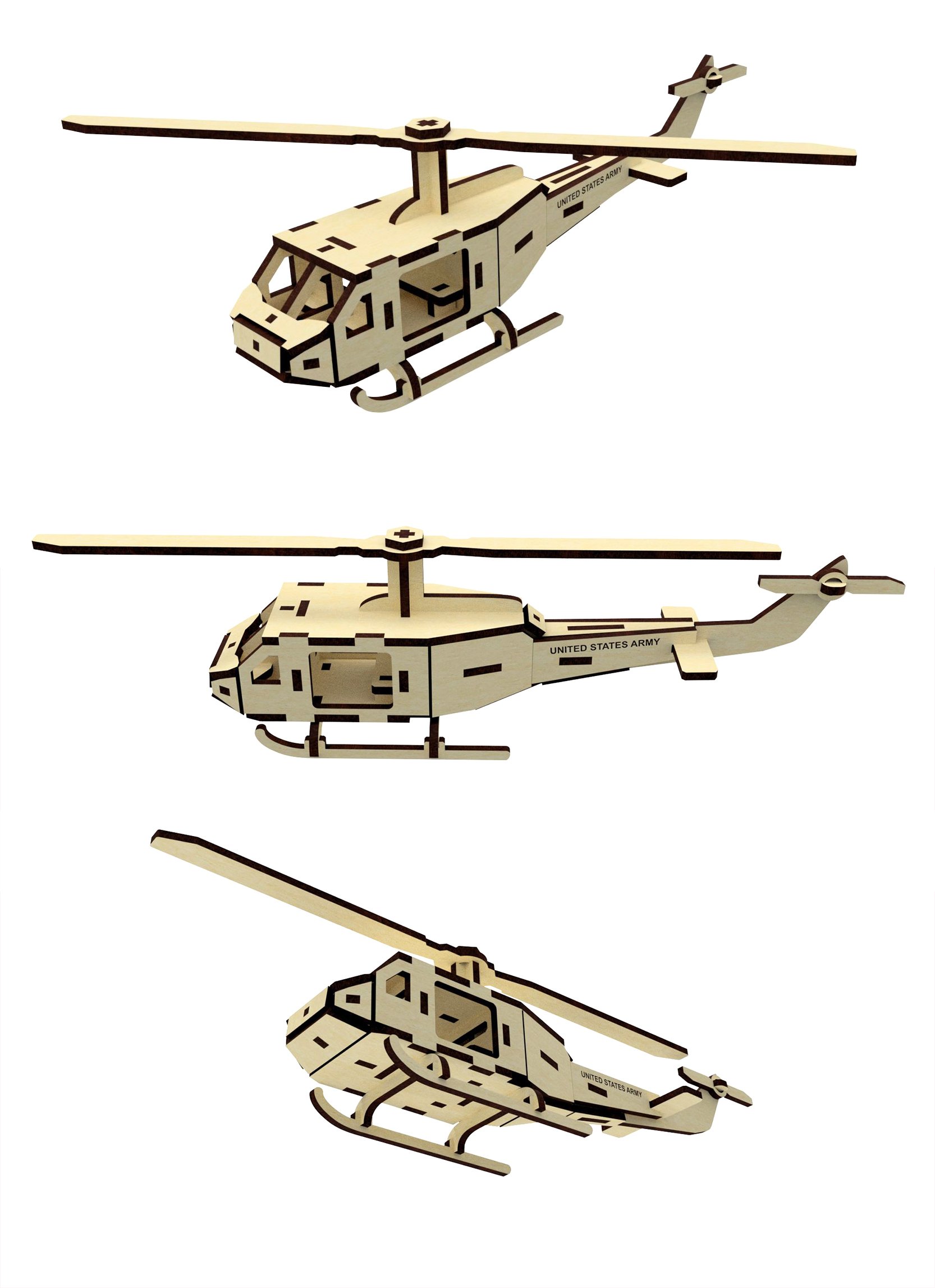 Helicopter - laser cut file, Glowforge pattern, CNC plan