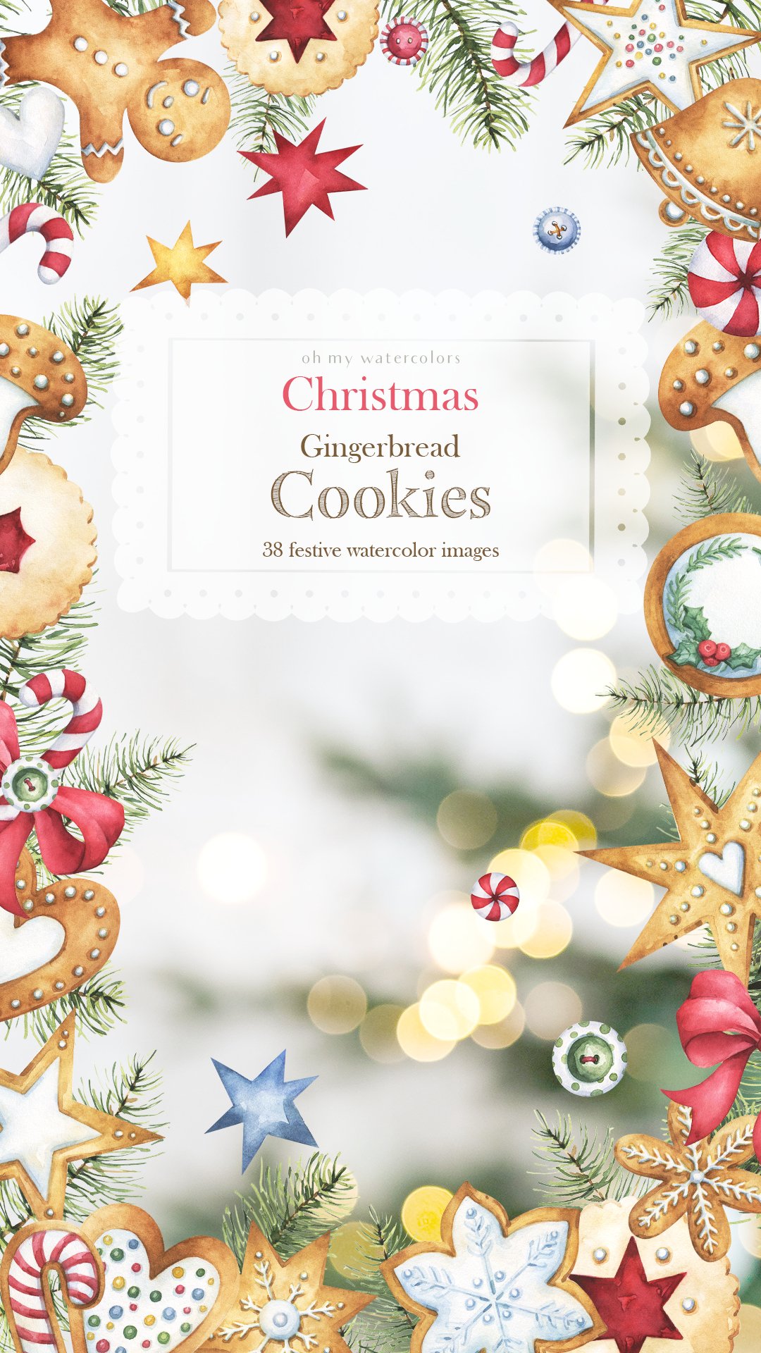 Watercolor Christmas gingerbread cookies clipart set