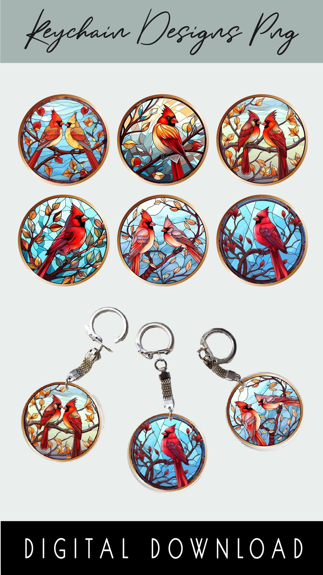Christmas Cardinal Keychain Stained Glass Sublimation Bundle