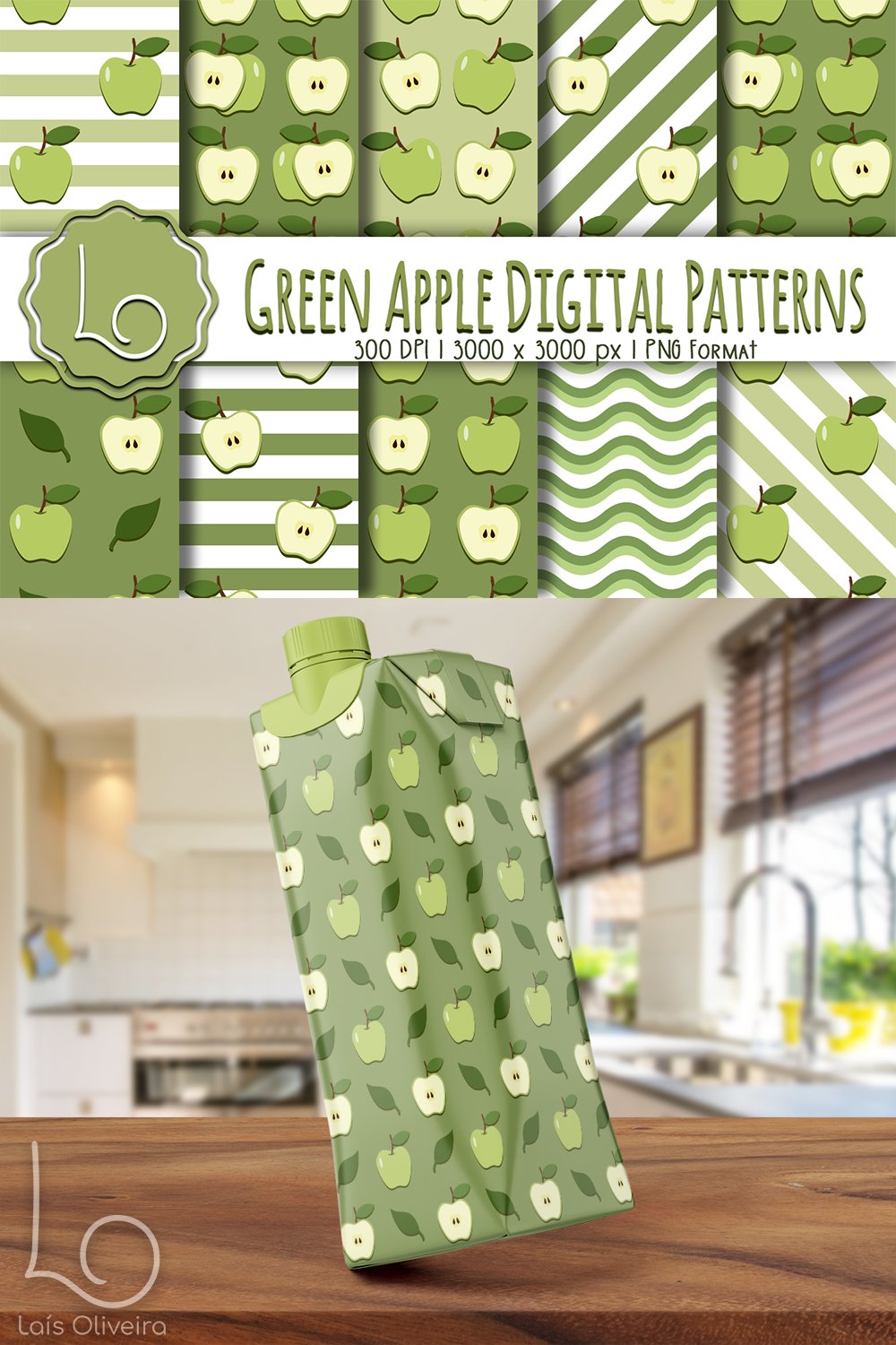 10 Green Apple Digital Patterns
