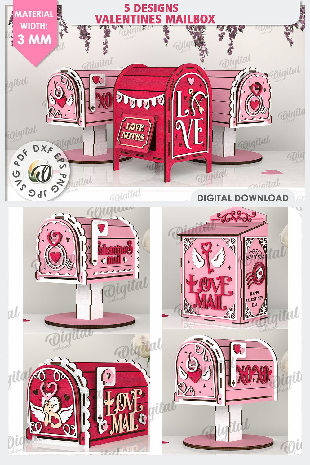Valentine's Mailboxes Laser Cut Bundle. Love Mailboxes SVG