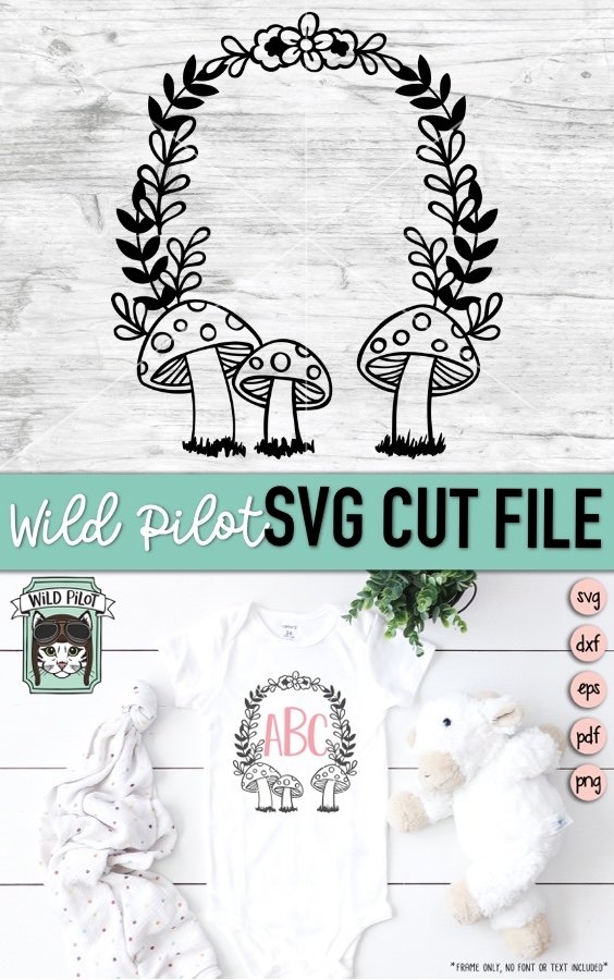 Mushroom SVG File, Woodland Wreath SVG, Monogram Frame SVG