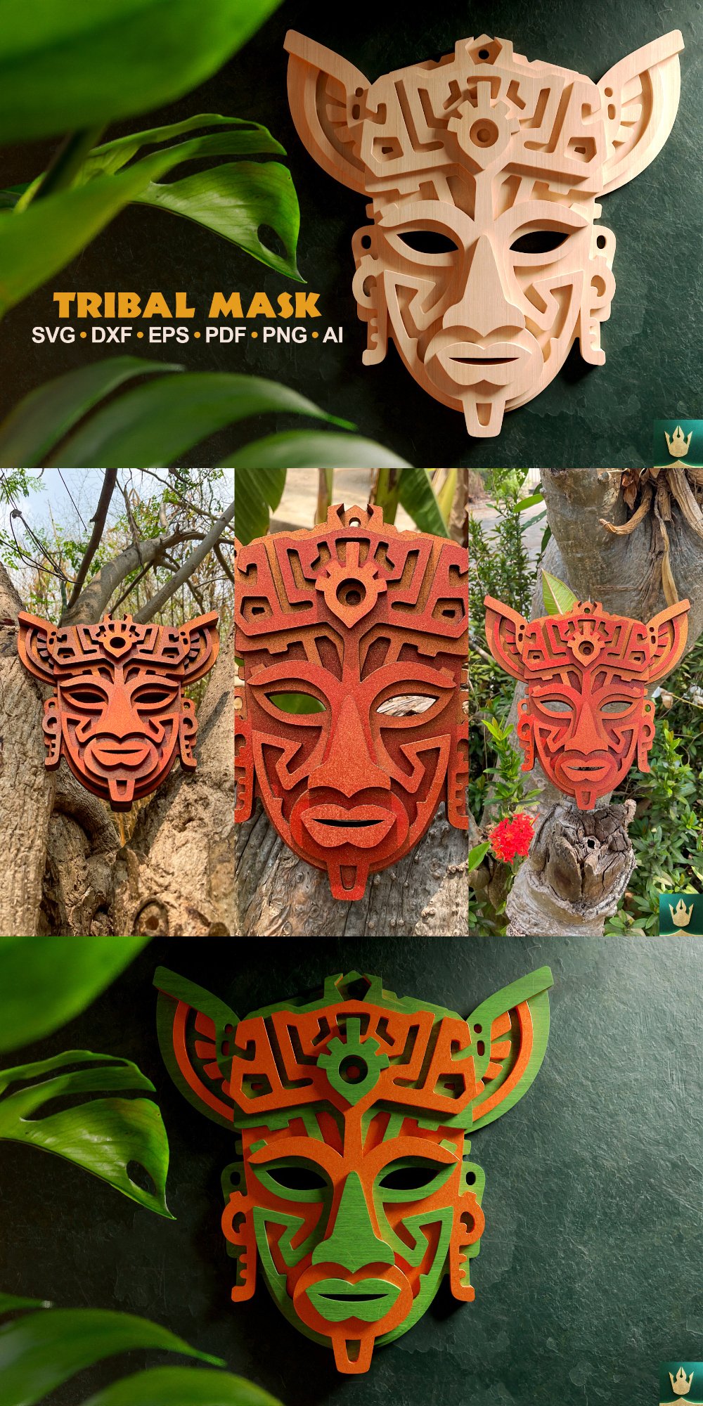 Tribal Mask V5 3D Layered | SVG Cut File | Wall Art | Mayan