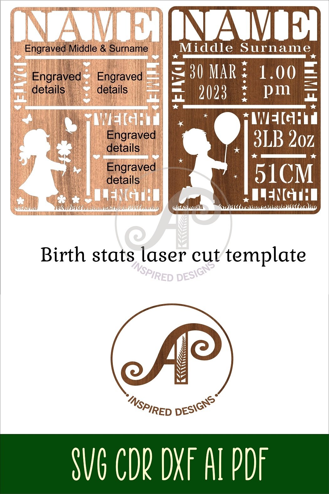 Baby stats, Birth plaque, announcement sign template SVG