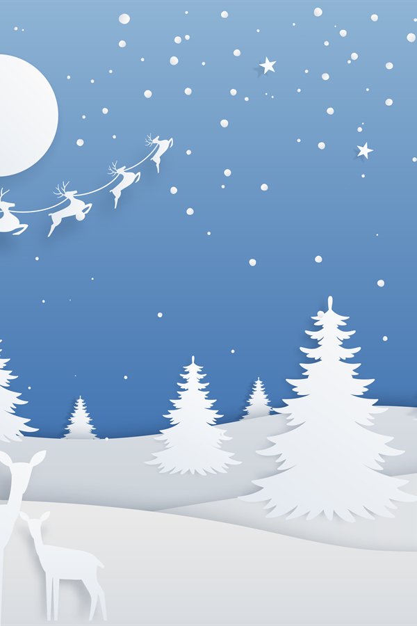 Paper cut winter landscape. Cartoon paper scene with spruce