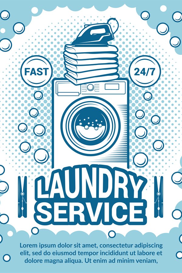 Retro poster for dry cleaning. Advertisement design template