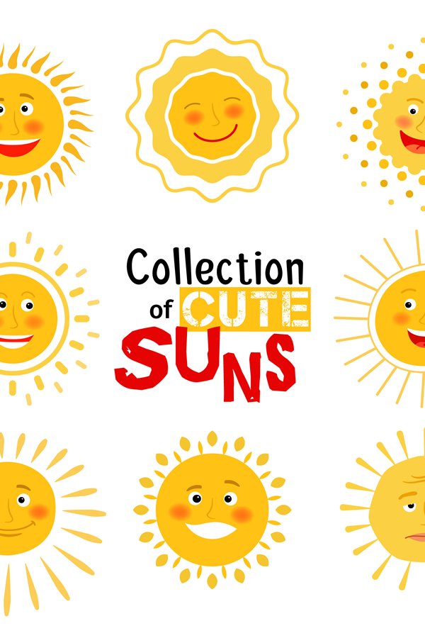 Yellow sun with happy smile collection