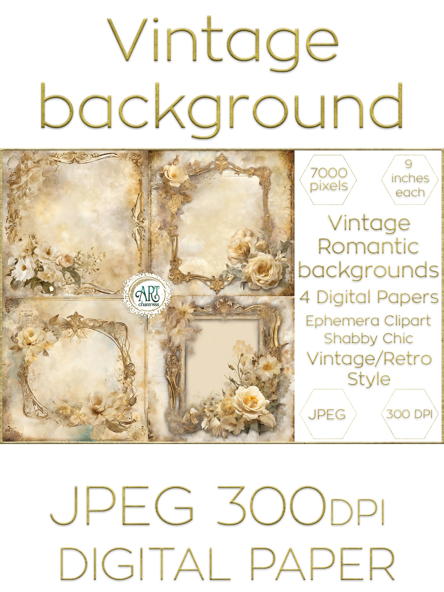 Watercolor Ivory Vintage Digital Paper Shabby Chic (3038221)