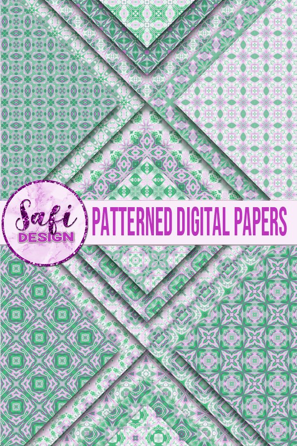 Purple and Green Digital Paper Seamless Patterns