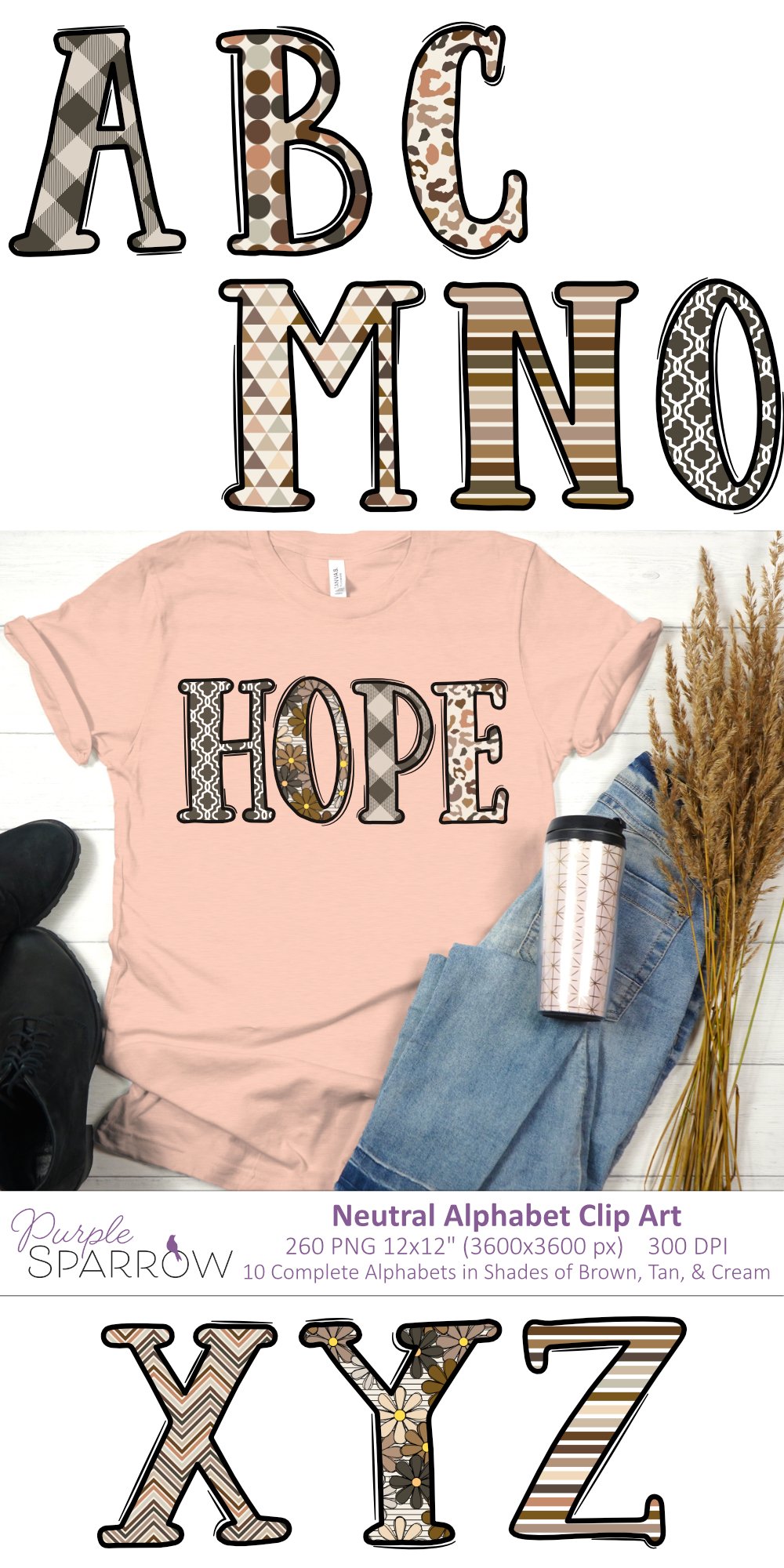 Neutral Alphabet Clip Art Bundle | 260 PNG Files