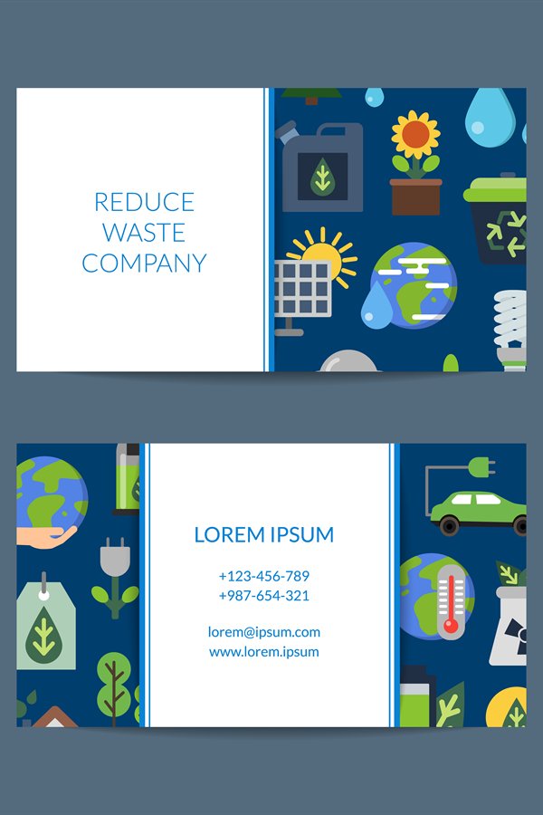 Vector business card for recycling company with ecology flat