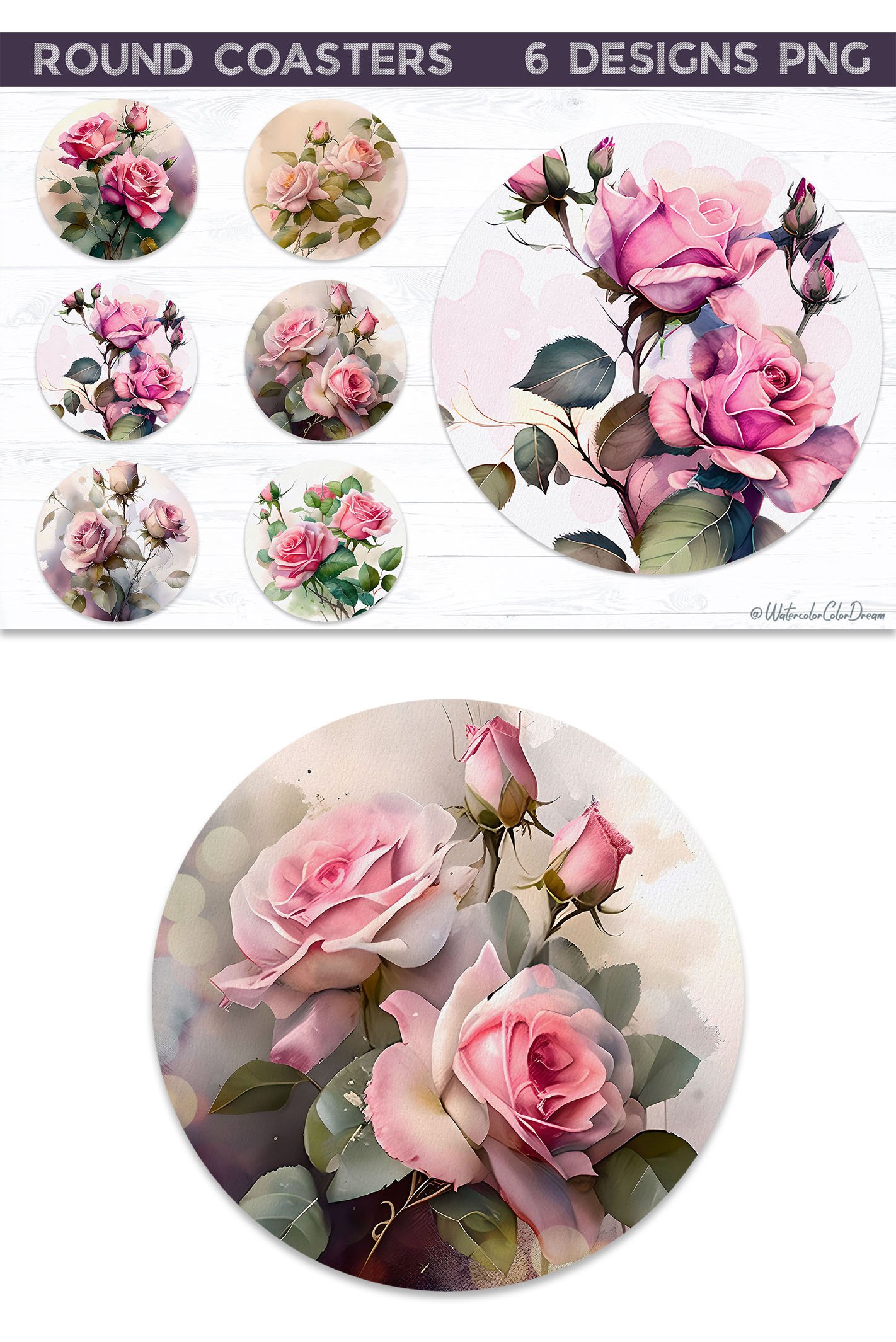 Roses Coaster Sublimation | Pink Roses Round Coaster