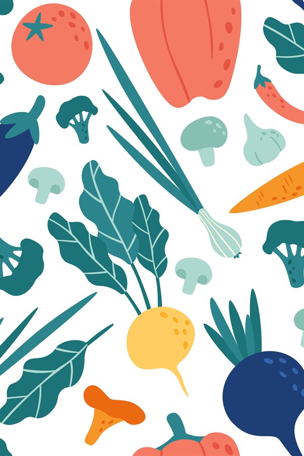 Seamless vegetables pattern. Hand drawn doodle vegetarian fo