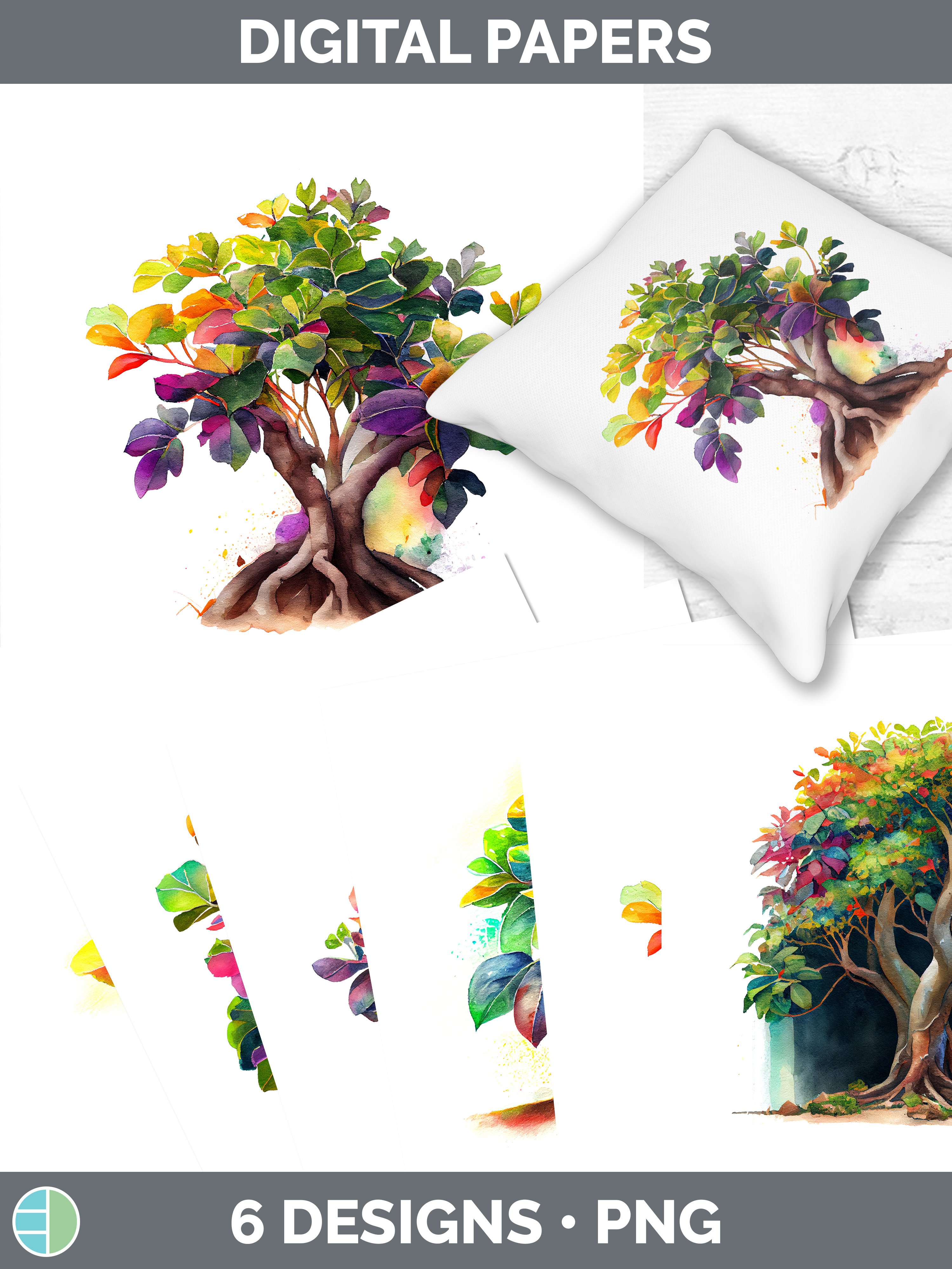Rainbow Fig Trees Paper Backgrounds | Digital Scrapbook Pape