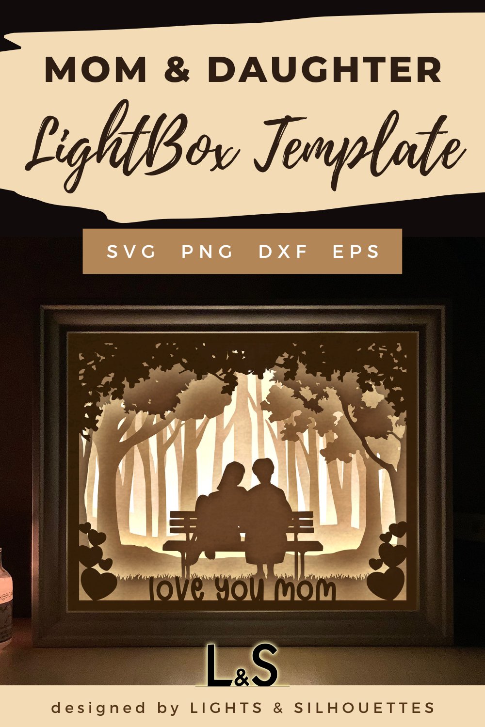 Love you Mom Shadow Box Template | 3D Light Box svg File