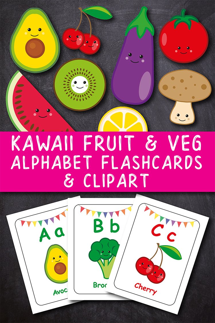 Fruit Vegetable ABC Flashcards, Kids Alphabet Characters