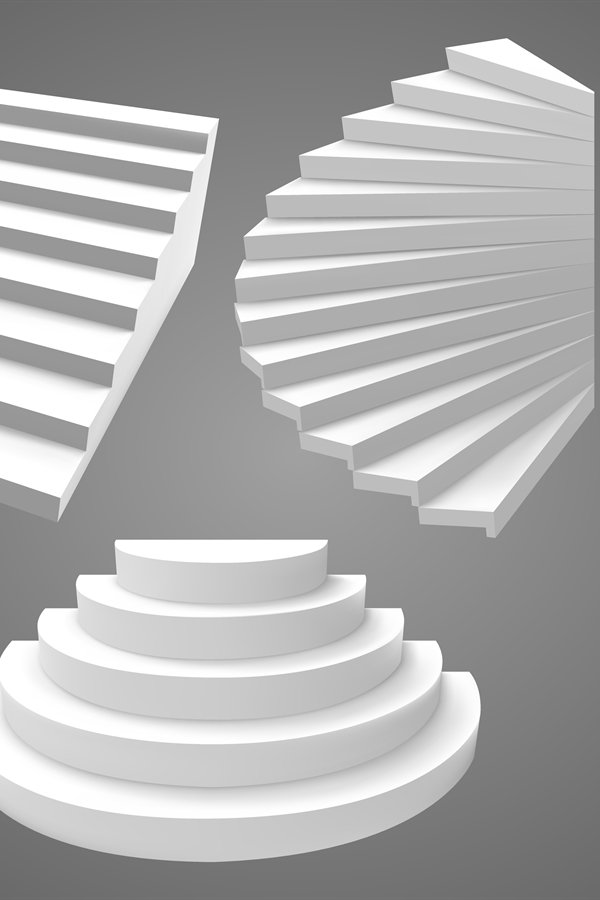 Architecture white realistic stairs. 3d simple interior