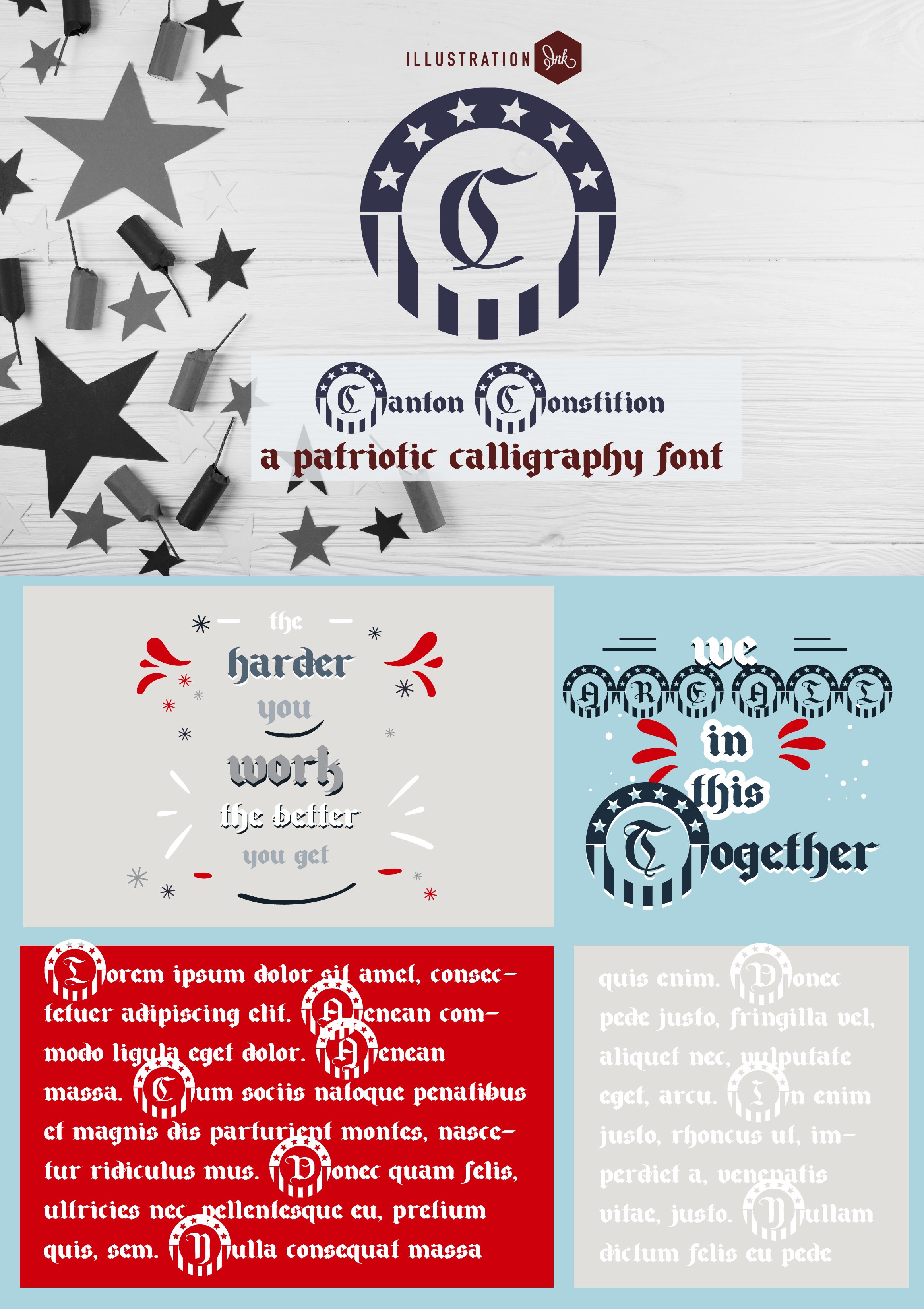 Hand-crafted, patriotic font