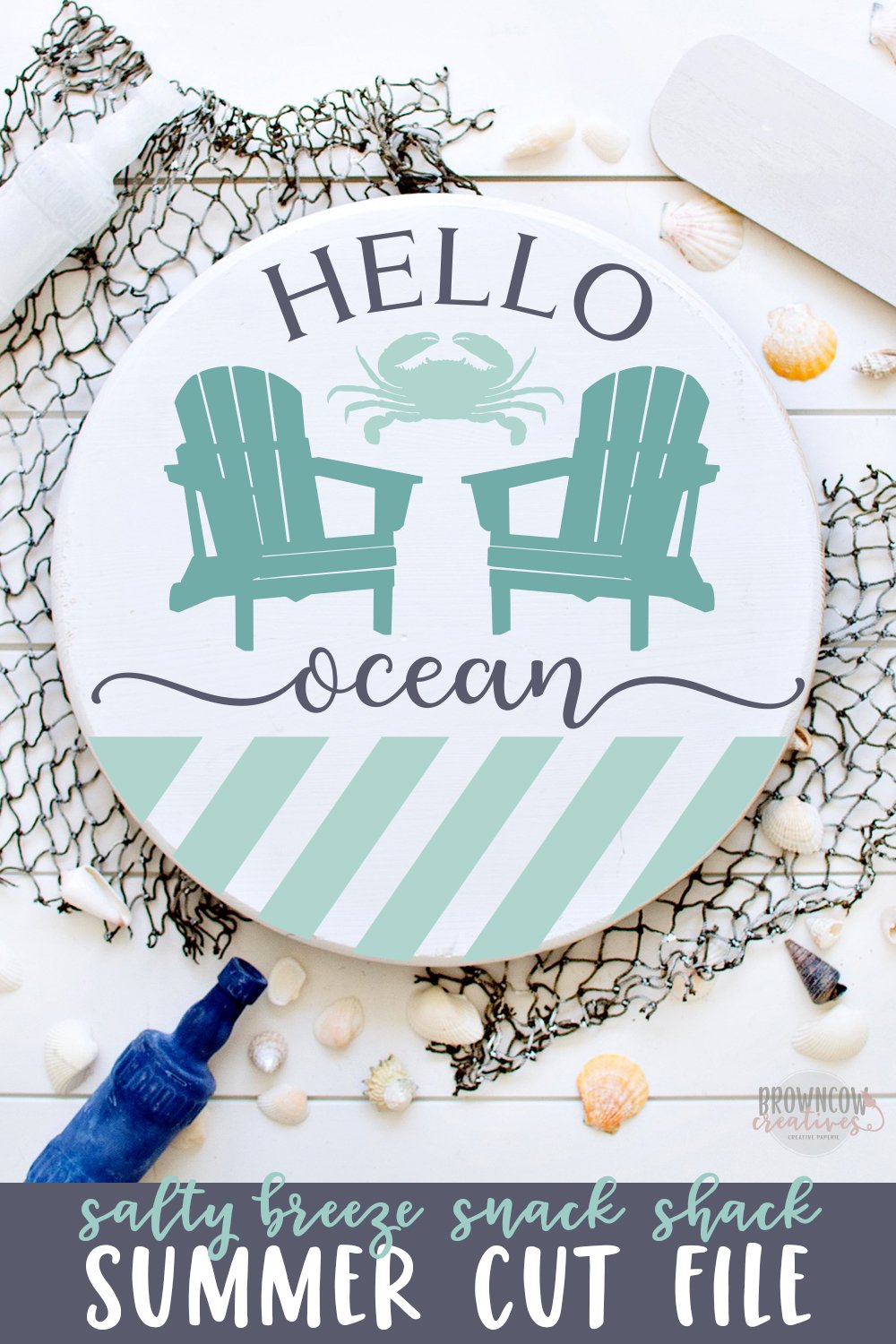 Hello Ocean Beach Summer Round Sign SVG