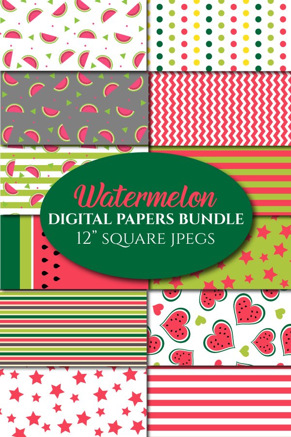 Summer Watermelon Fruit Patterns Digital Papers Bundle