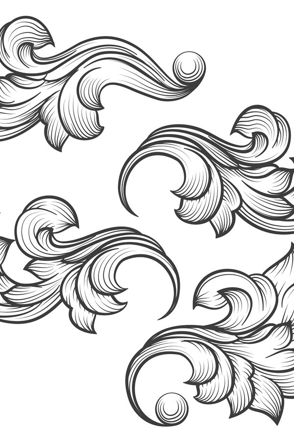 Baroque engraving leaf scroll