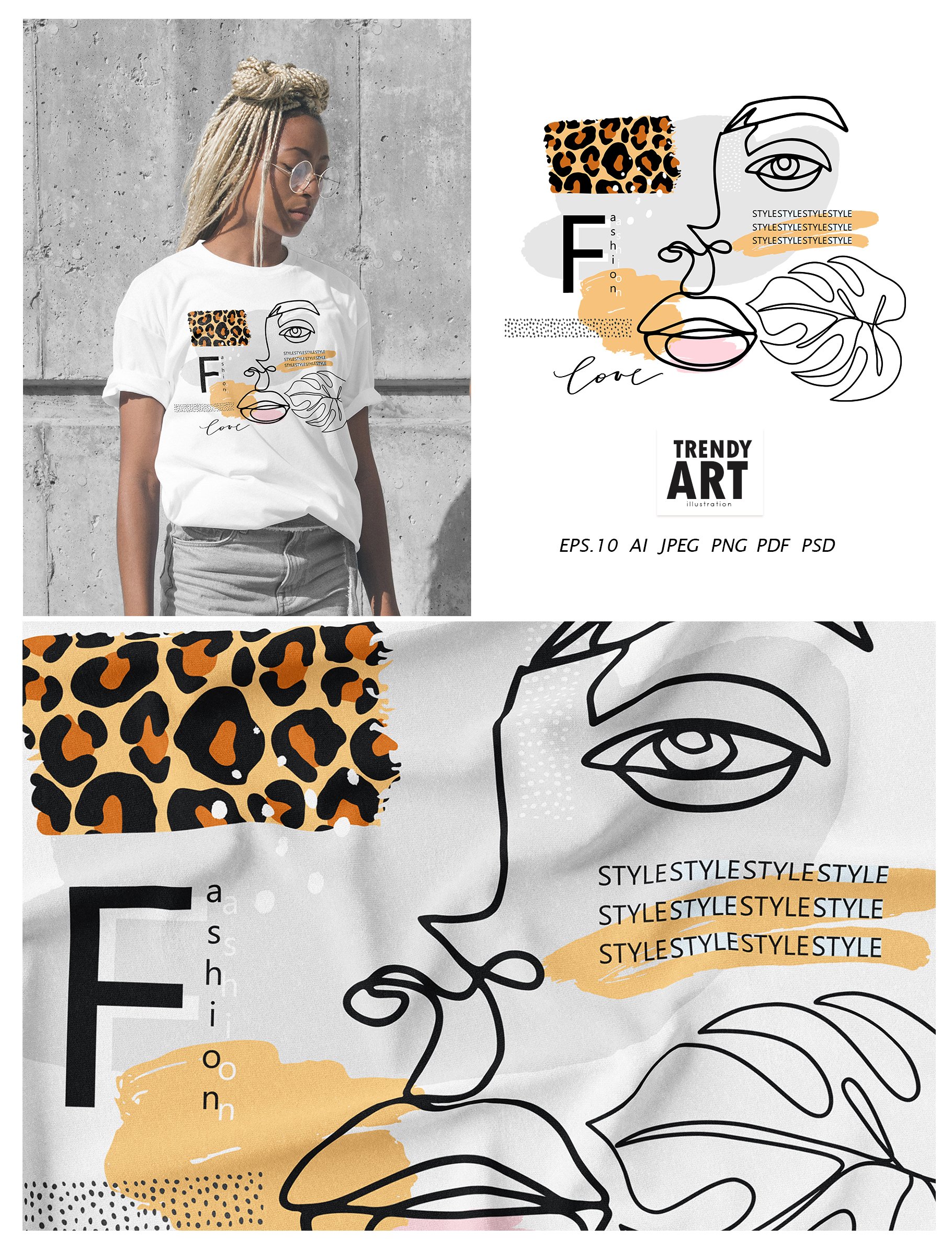 Sublimation One line art print, modern leopard (1216498)