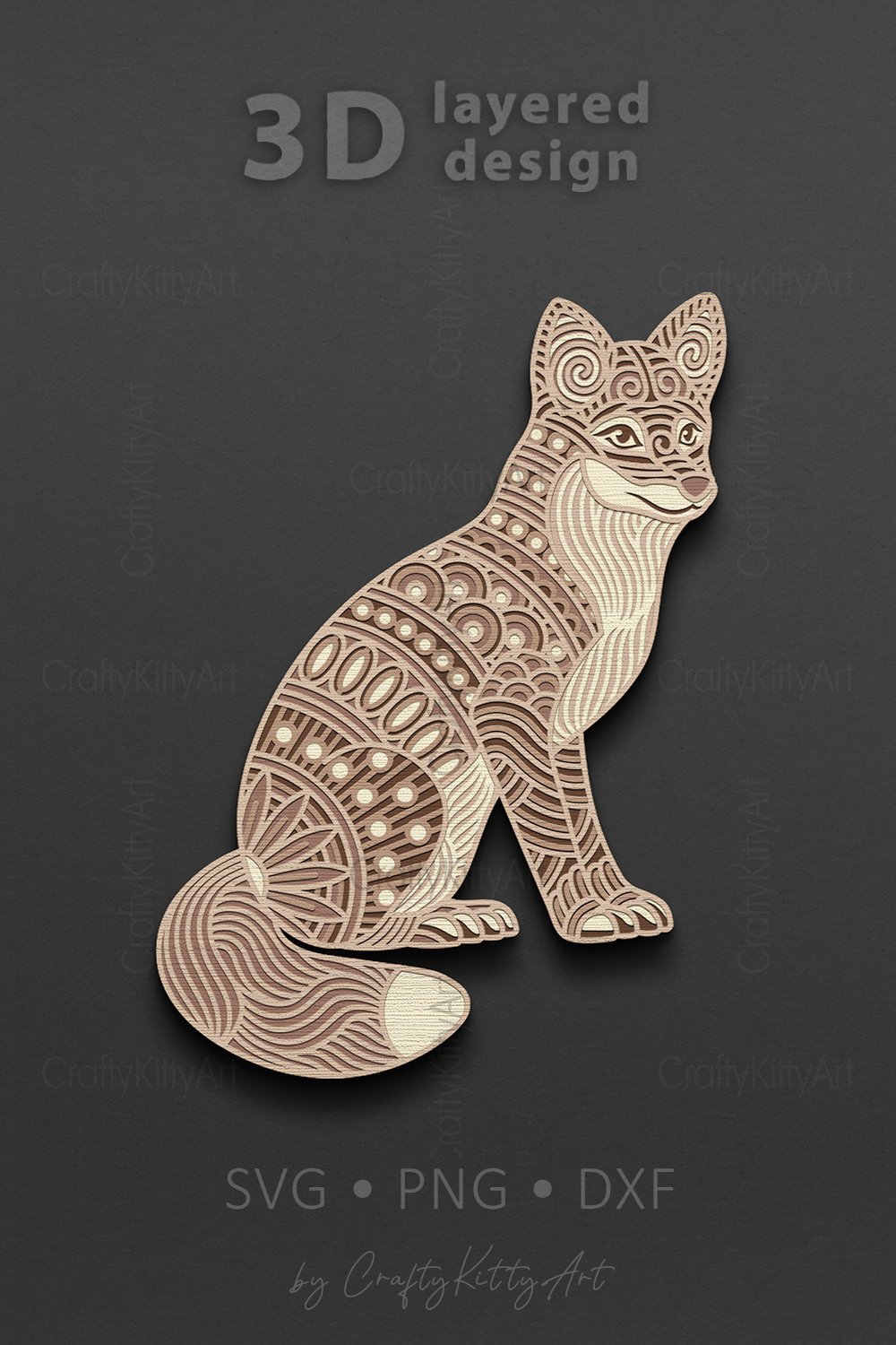 Fox SVG, 3D layered Mandala Fox paper laser cutting files